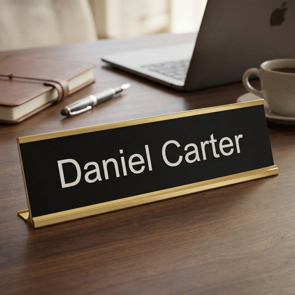Custom Desk Name Plate | Engraved Office Name Plate | Gold or Silver Holder
